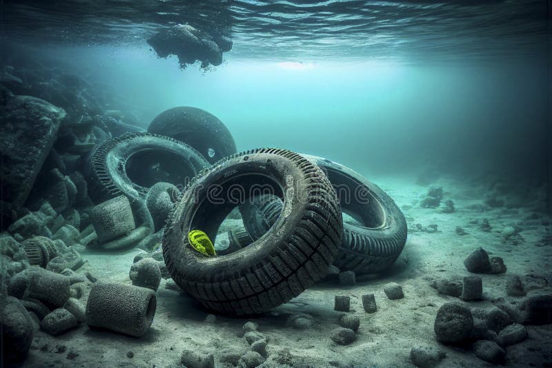 Ocean Pollution with Garbage and Human Waste. Created with Generative ...