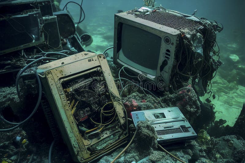 Ocean Pollution with Garbage and Human Waste. Created with Generative ...