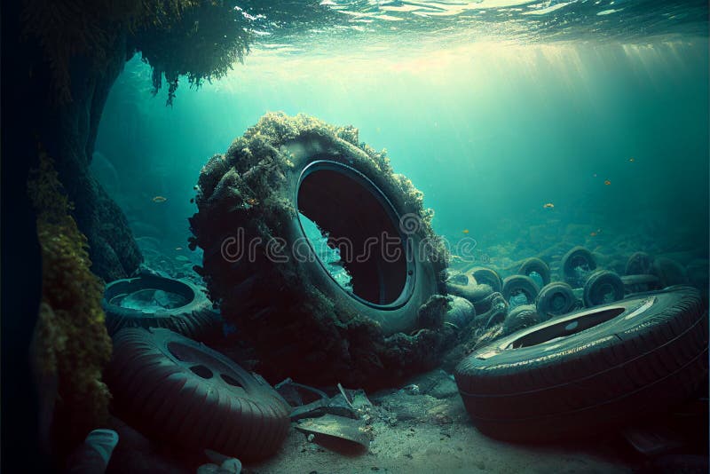 Ocean Pollution with Garbage and Human Waste. Created with Generative ...