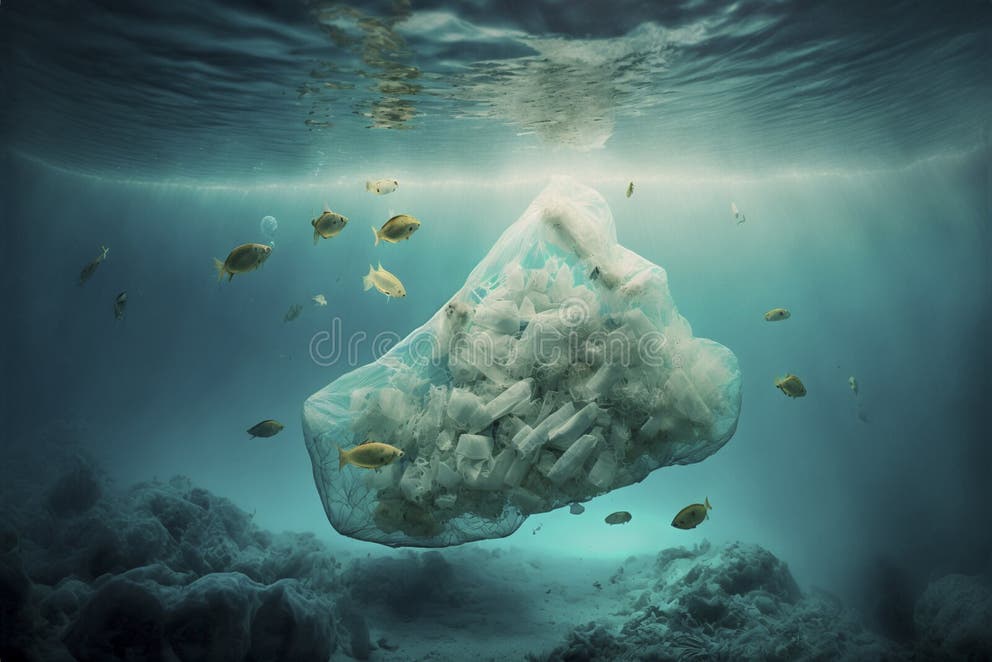 Ocean Pollution with Garbage and Human Waste. Created with Generative ...