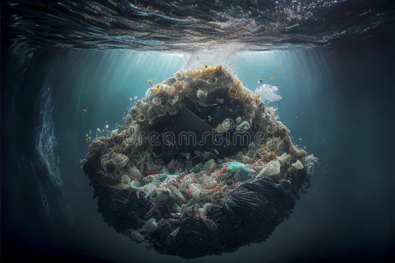 Ocean Pollution with Garbage and Human Waste. Created with Generative ...