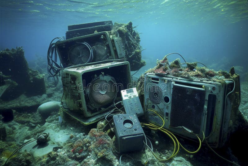 Ocean Pollution with Garbage and Human Waste. Created with Generative ...