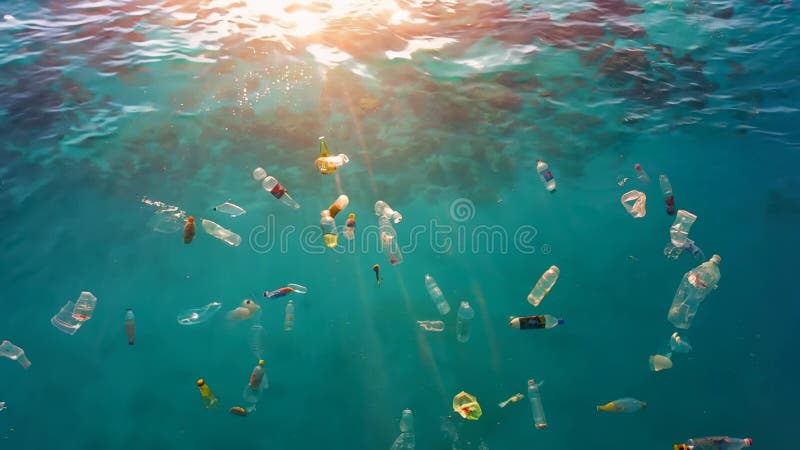 Ocean Pollution: Sunlit Plastic Waste Floating Underwater for ...