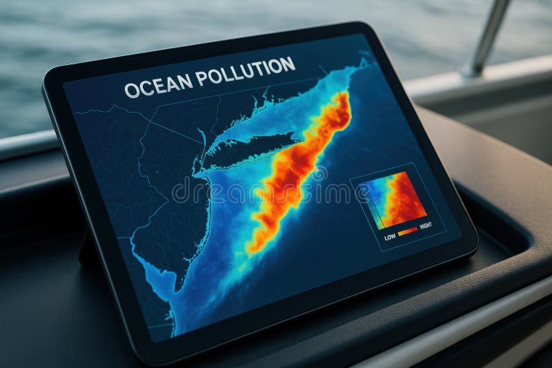 Ocean Pollution Mapping Display on Tablet with Heat Map Visualization ...