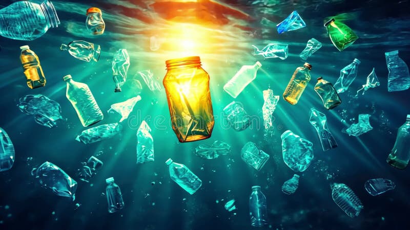 Ocean Pollution: Plastic Debris Illuminated by Sunlight Underwater ...