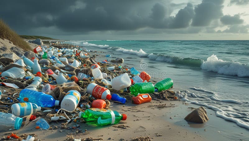 Ocean Pollution Plastic Waste Beach Seashore Stock Illustration ...