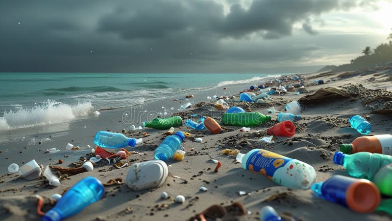 Ocean Pollution Plastic Waste Beach Shore Stock Illustration ...