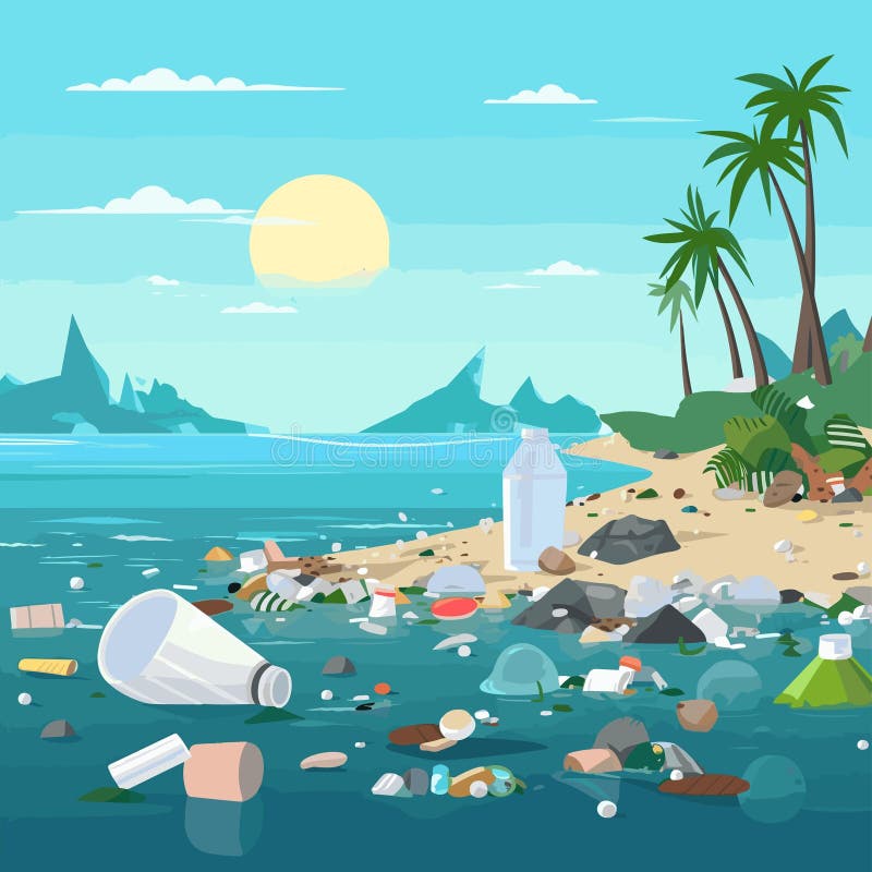 Ocean Pollution with Plastic Waste Vector Flat Isolated Illustration ...