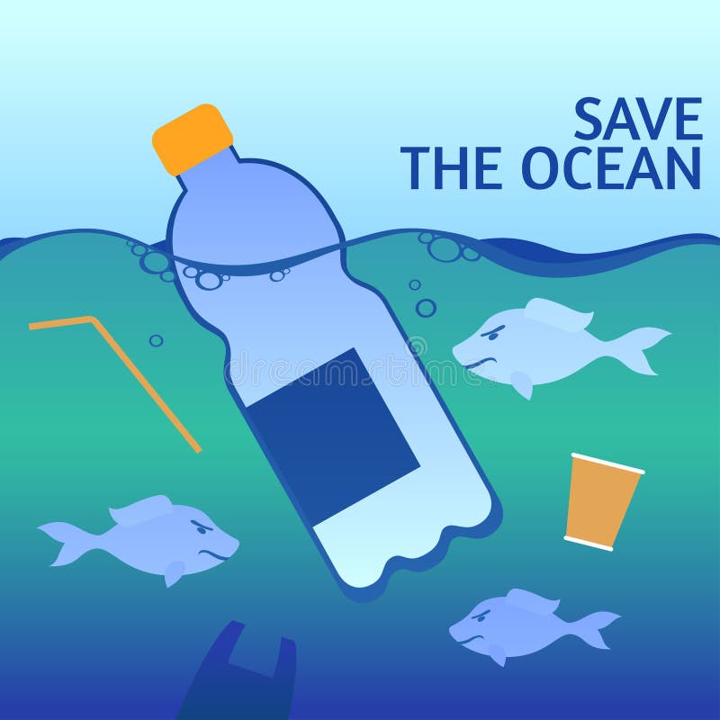 A Square Vector Image With The Lettering Save The Ocean And The Plastic