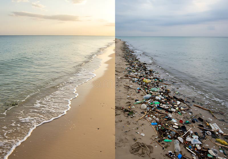 Ocean Pollution: a Stark Contrast Stock Illustration - Illustration of ...