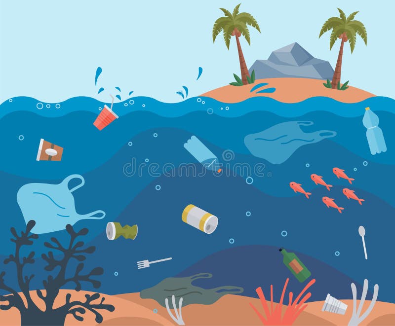 Ocean Pollution. Rubbish and Garbage Contaminate Ocean, Creating ...