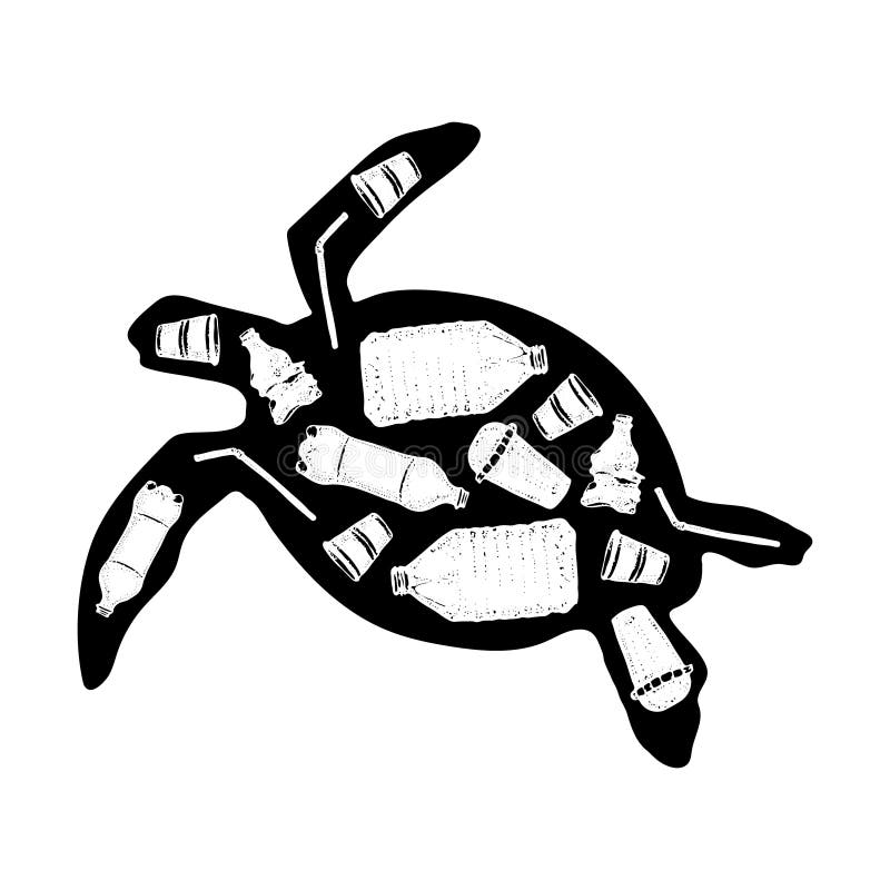 Ocean Pollution Vector Illustration. Rubbish in a Turtle Ecological ...