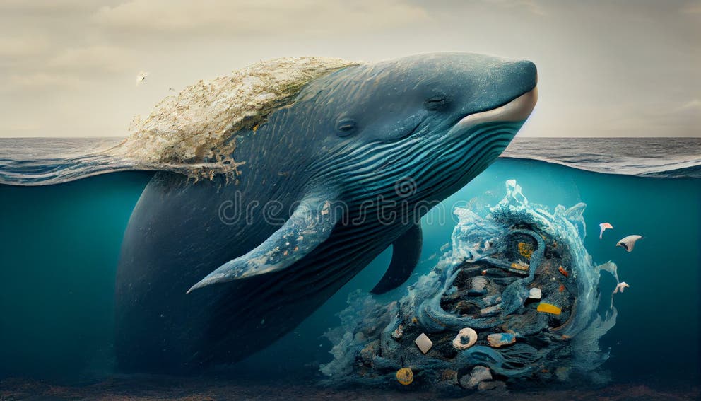 Ocean Pollution. Whale in the Ocean among Piles of Garbage ...