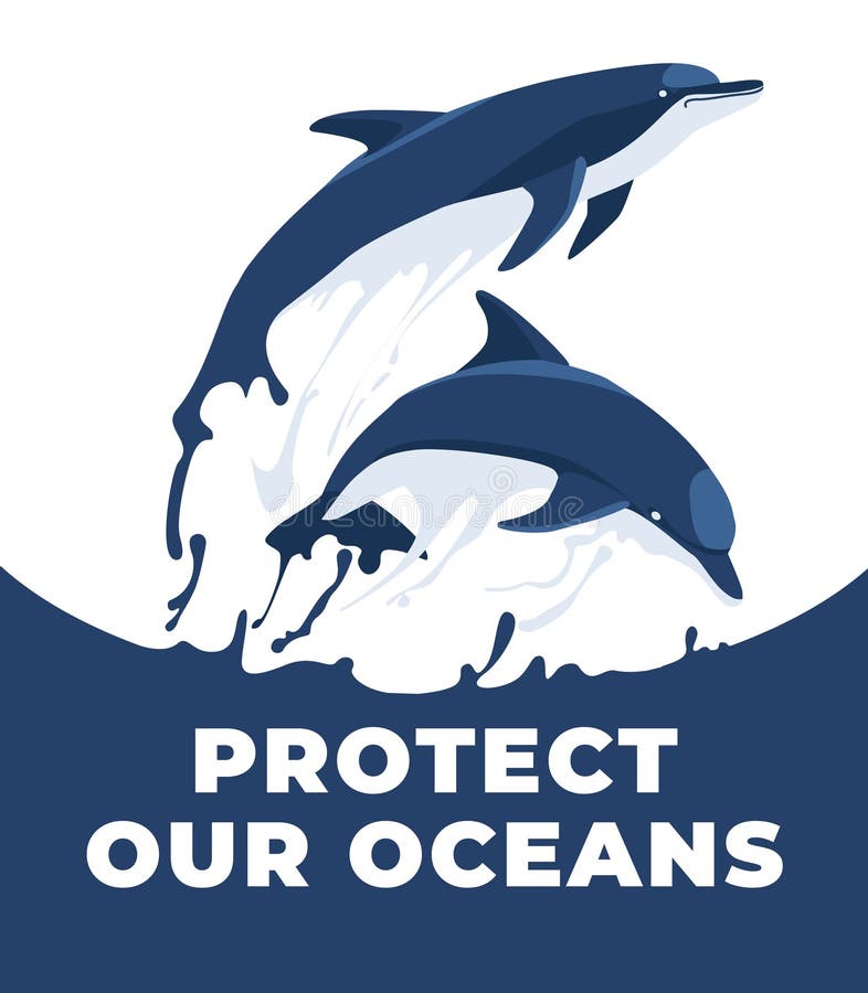 Ocean Protection Poster Concept. Dolphins on the Splash of the Wave ...
