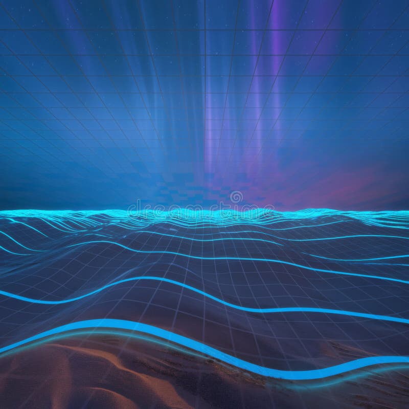 Ocean of Quantum Light Waves Flowing Under a Grid-like Digital Aurora ...