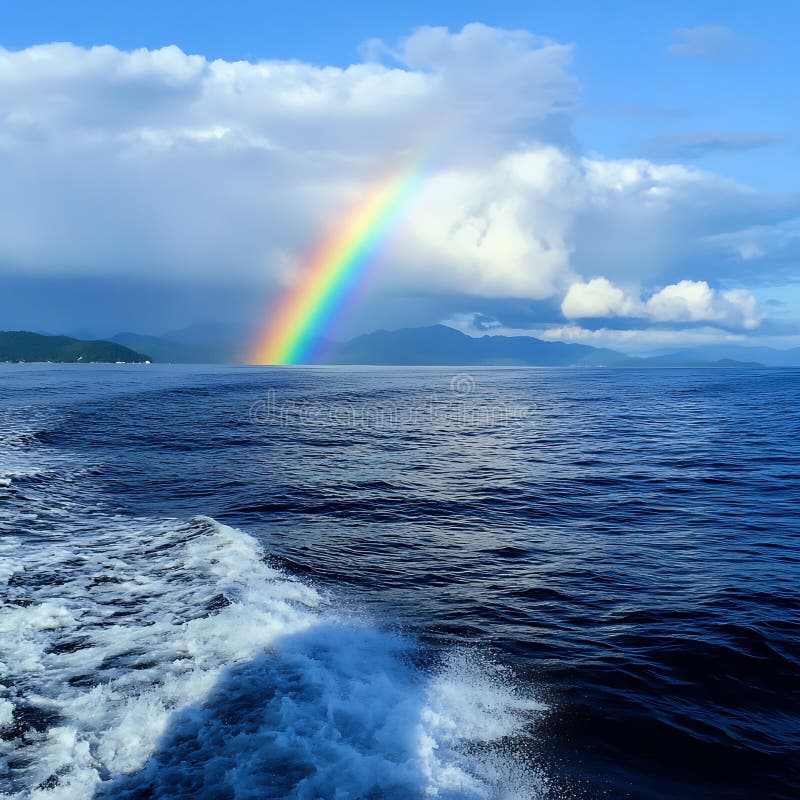 Ocean Rainbow a Stunning View of a Rainbow Arcing Over the Sea Stock ...