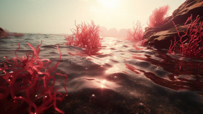 Ocean red algae stock illustration. Illustration of sunlight - 336022715