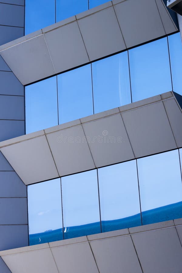Ocean Reflected in the Windows. Stock Image - Image of reflection ...