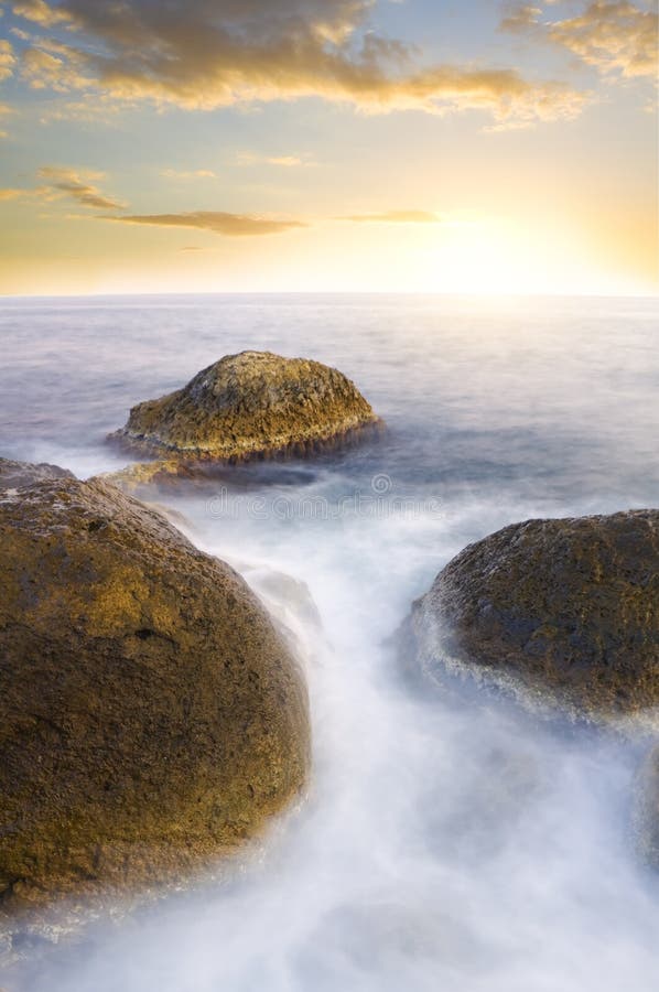 Ocean and Rock at the Sunset. Stock Image - Image of spring, shore ...