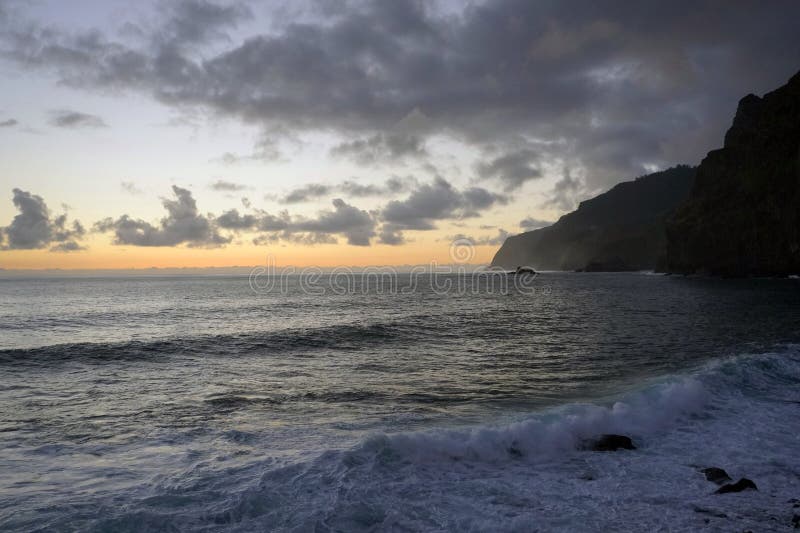 Ocean and Rocks. Waves Wind and Clouds. Landscapes of Madeira Stock ...