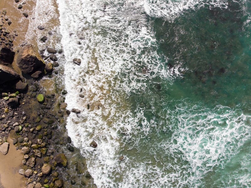 Ocean and Rocky Stone Beach. Top View, Texture and Landscape Stock ...
