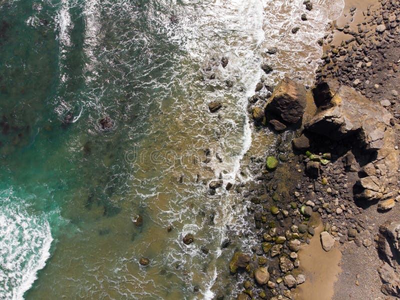 Ocean and Rocky Stone Beach. Top View, Texture and Landscape Stock ...