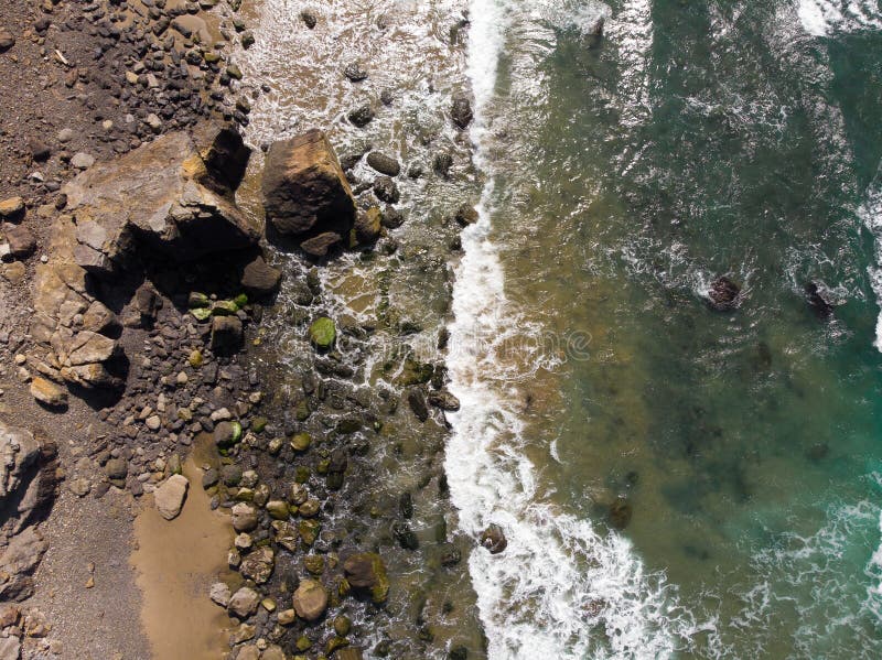 Ocean and Rocky Stone Beach. Top View, Texture and Landscape Stock ...