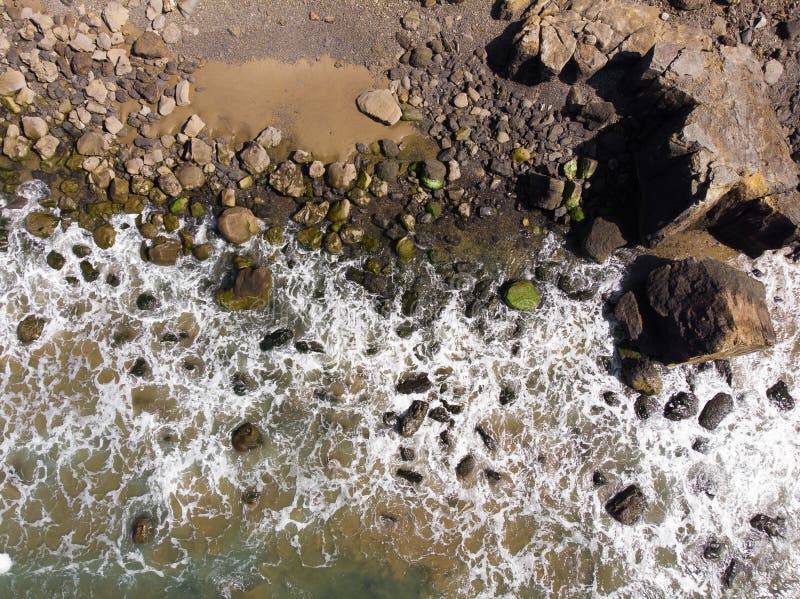 Ocean and Rocky Stone Beach. Top View, Texture and Landscape Stock ...