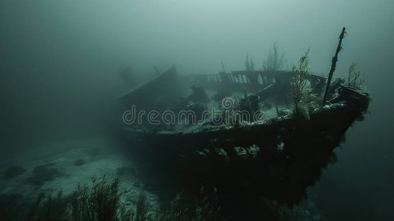 Ocean S Graveyard: Sunken Shipwreck Serenely Resting on the Ocean Floor ...