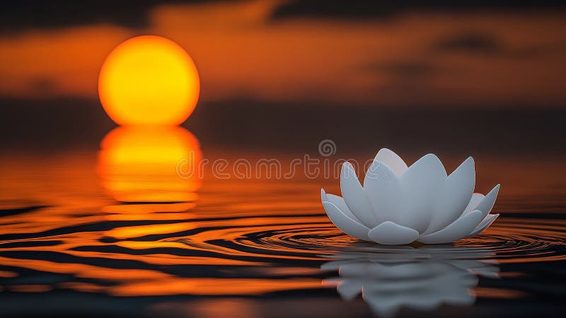 The Ocean S Surface Reflects a White Lotus Flower during a Peaceful ...