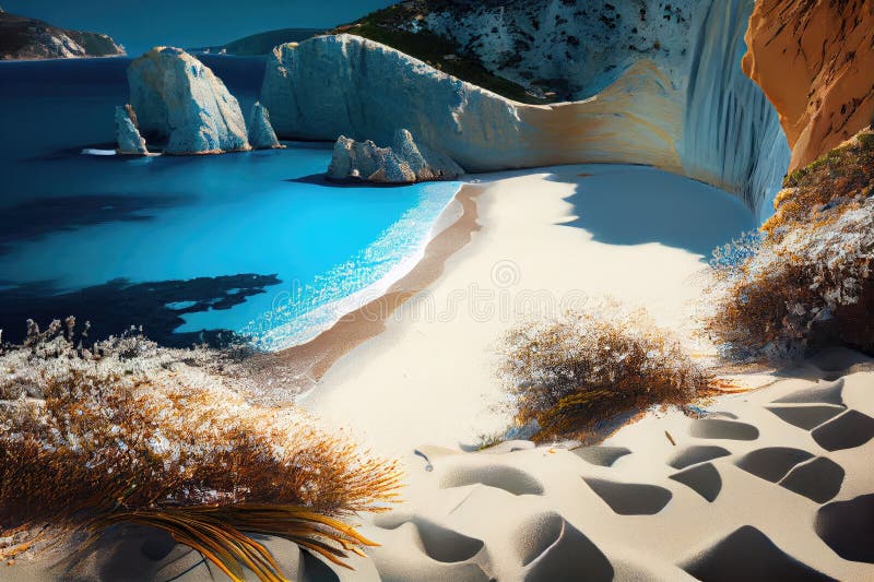 Ocean Sandy Beach. Blue Lagoon and White Sand Stock Illustration ...