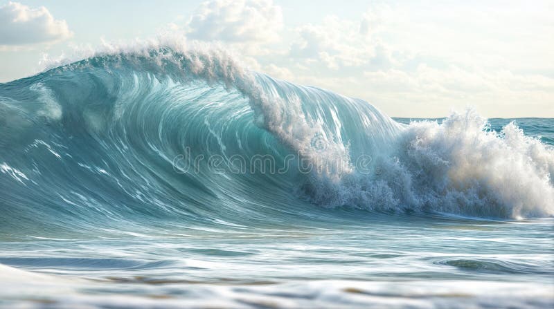 Ocean Scene Featuring a Large, Curling Wave Stock Illustration ...