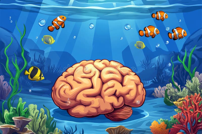 In an Ocean Scene, a Human Brain is Situated among Clownfish Stock ...