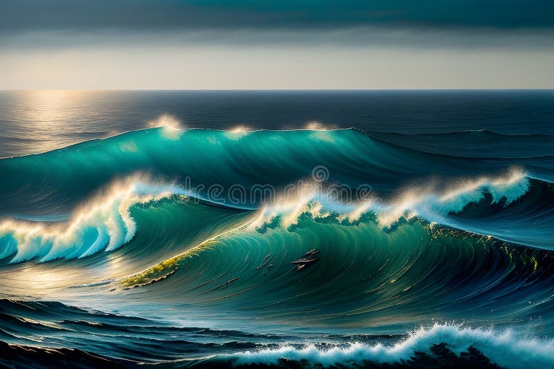 .ocean Scene with Rich Deep Colors that Evoke Stock Illustration ...