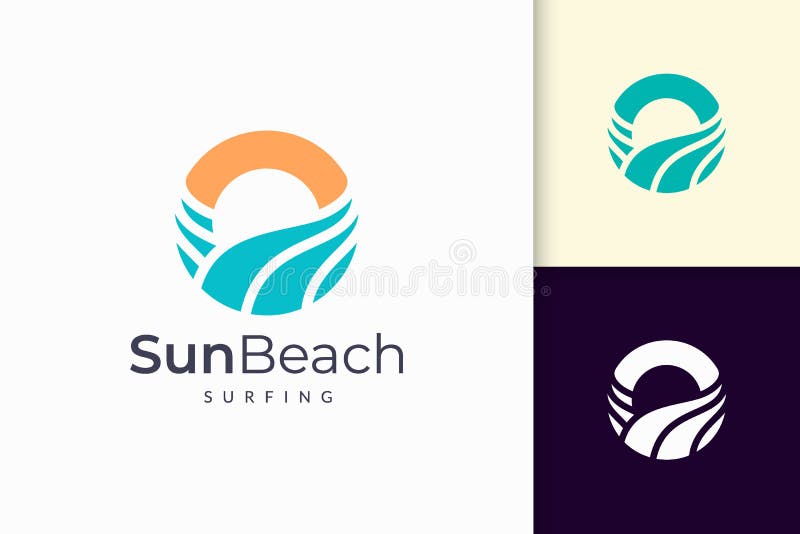 Ocean or Sea Logo in Abstract Water Wave and Sun Represent Adventure ...