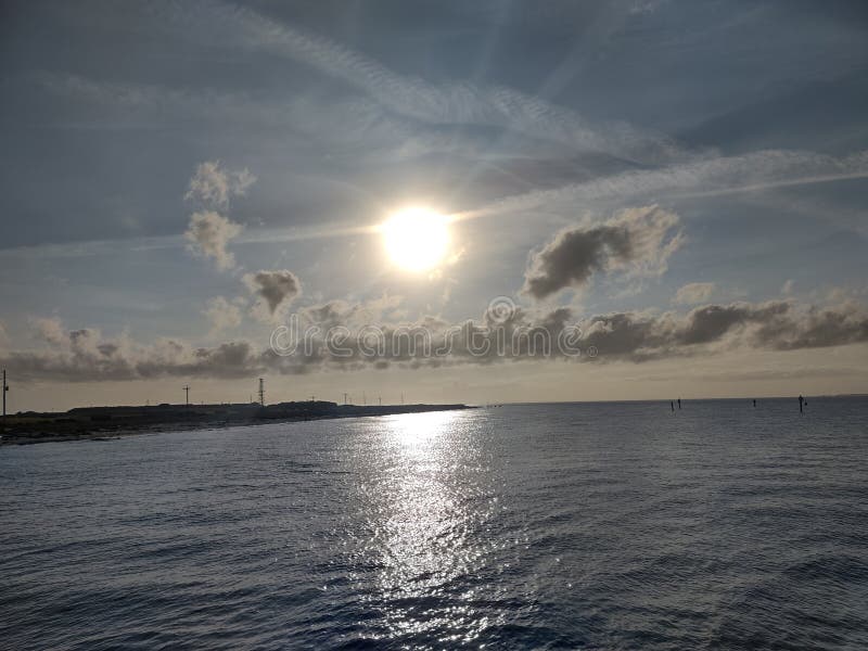 Ocean Sea Sky Sunset Clouds Water Island Stock Photo - Image of ocean ...