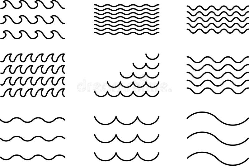 Ocean, Sea Waves Flat Simple Lines Vector Set Stock Vector ...