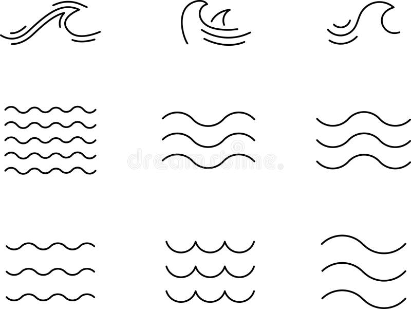 Ocean, Sea Waves Flat Simple Lines Vector Set Stock Vector ...