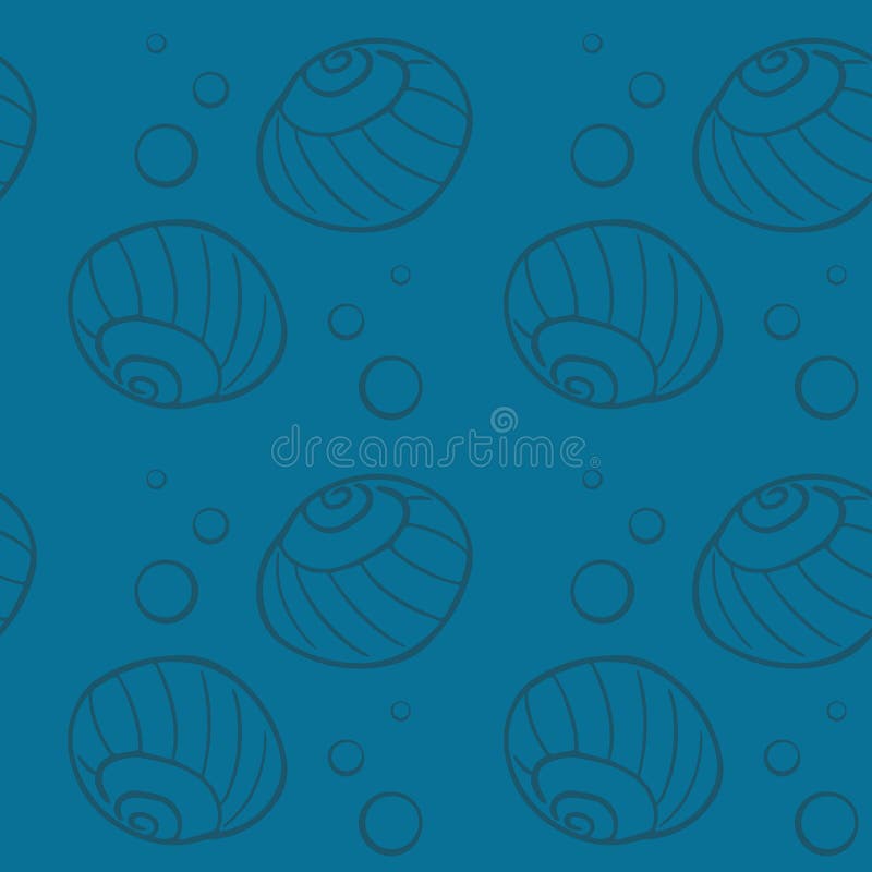 Ocean Marine Seamless Pattern with Seashells. Vector Cute Blue Sea ...