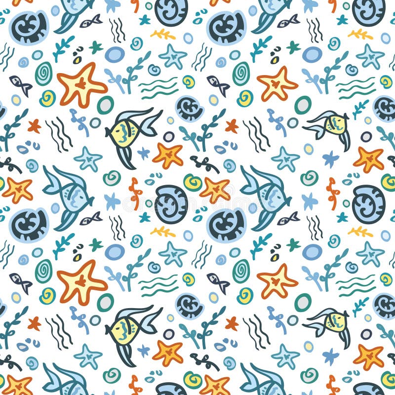 Ocean - Seamless Sea Pattern on White Field Stock Vector - Illustration ...