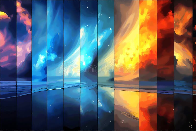 Ocean in Sky, Vertical Colored, Creative Base Design with Stripes Stock ...