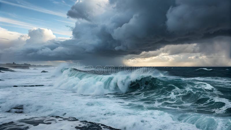 Ocean Storm Powerful Waves and Dark Sky Stock Illustration ...