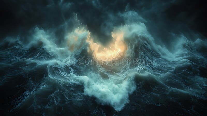 Ocean Storm, Raging Waves, Dark Clouds, Glowing Light, Dramatic ...