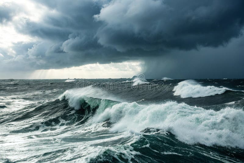 Ocean Storm with Waves and Clouds Stock Illustration - Illustration of ...