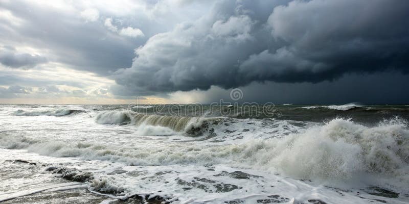 Ocean Storm with Waves and Clouds Stock Illustration - Illustration of ...