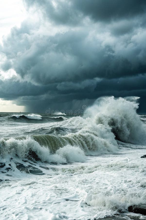Ocean Storm with Waves and Clouds Stock Illustration - Illustration of ...