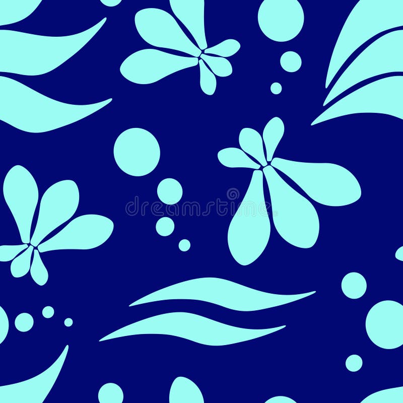Ocean Style Seamless Pattern with Light Turquoise Seaweed, Shells and ...