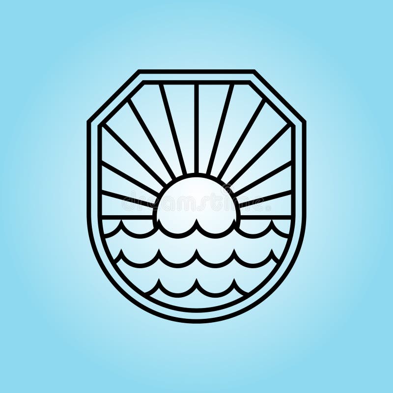 Ocean Sun Wave Badge Logo Line Art Design Illustration Stock Vector ...