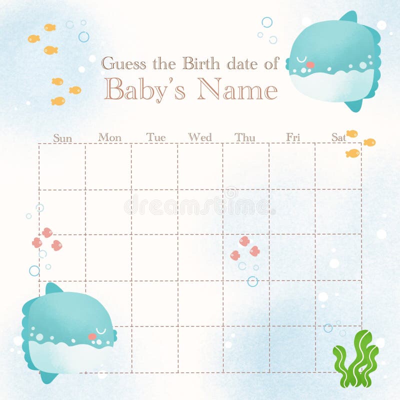 Ocean Sunfish Baby Name Guess Card Stock Illustration - Illustration of ...
