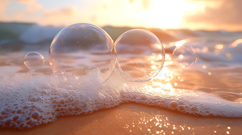 Ocean Sunrise Bubbles Foam Beach Wave Stock Illustration - Illustration of liquid, element ...